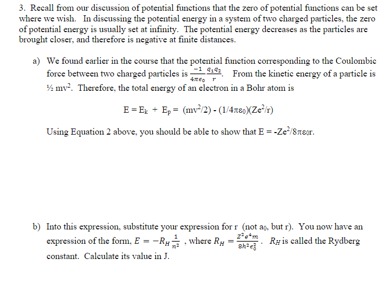 Recall from our discussion of potential functions | Chegg.com