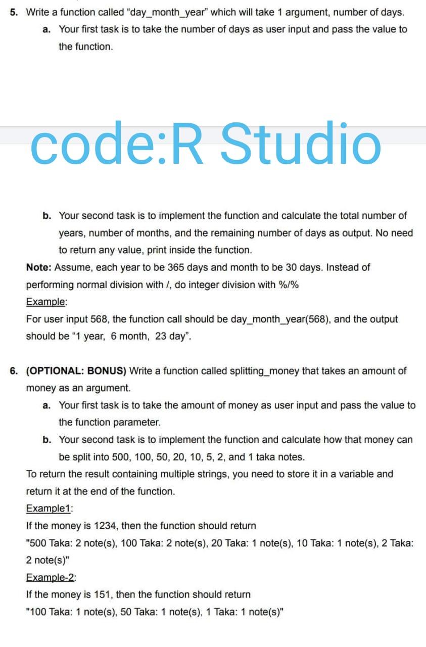 Solved 5. Write a function called "day_month_year" which | Chegg.com
