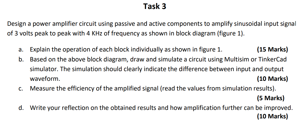 Task 3 Design a power amplifier circuit using passive | Chegg.com