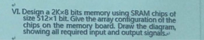 Solved VI.Design a 2KX8 bits memory using SRAM chips of size | Chegg.com