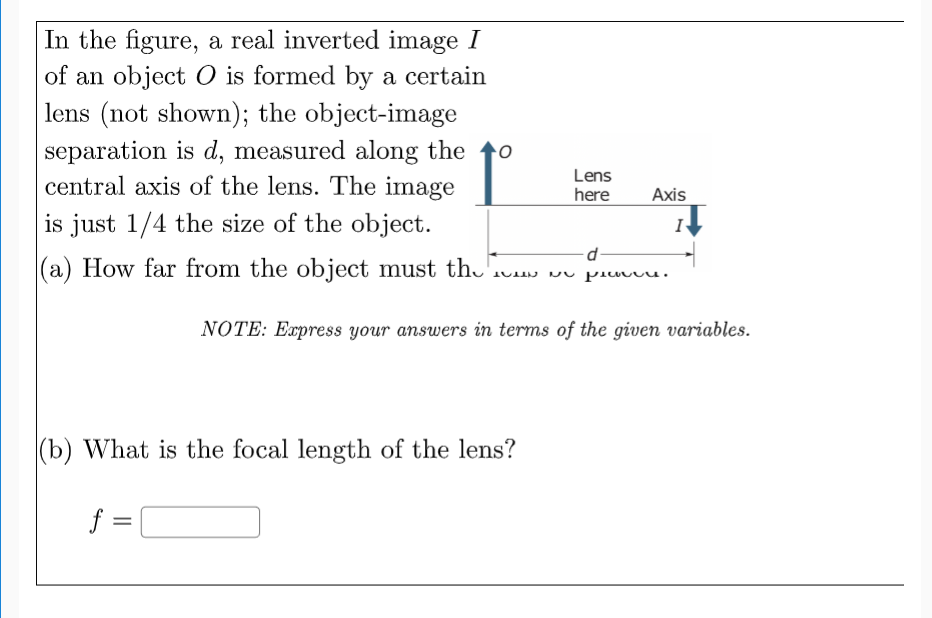 Solved In the figure, a real inverted image I of an object O | Chegg.com