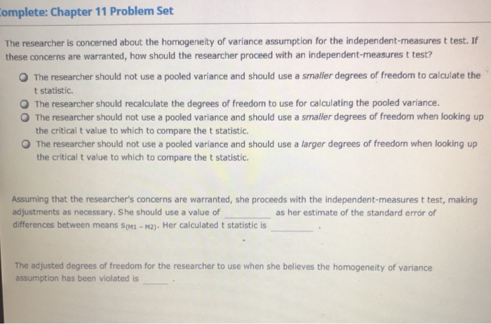 Solved Complete: Chapter 11 Problem Set A researcher wants | Chegg.com