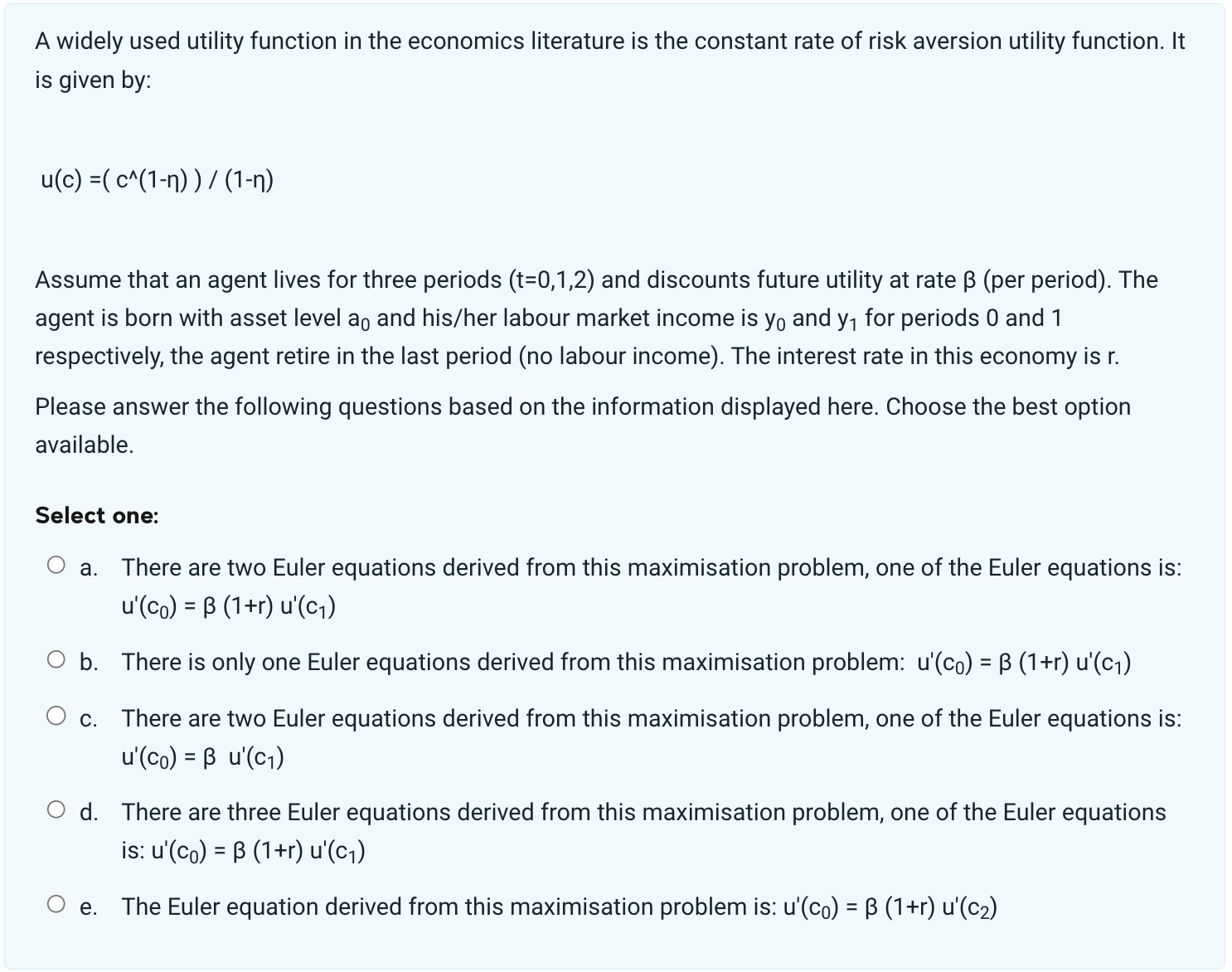 Solved A widely used utility function in the economics | Chegg.com