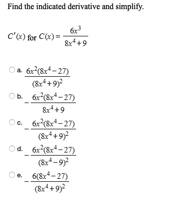 Solved Find the indicated derivative and simplify. C′(x) for | Chegg.com