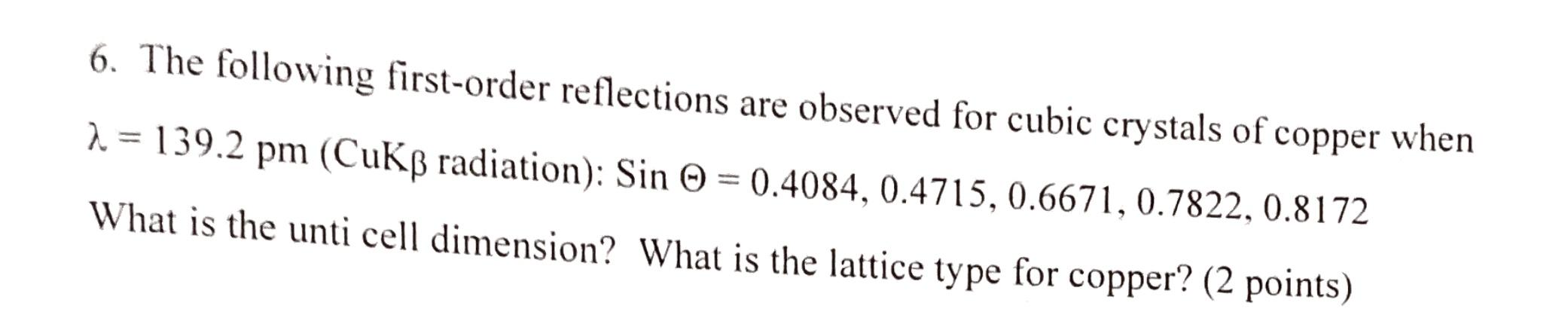 Solved 6. The following first-order reflections are observed | Chegg.com