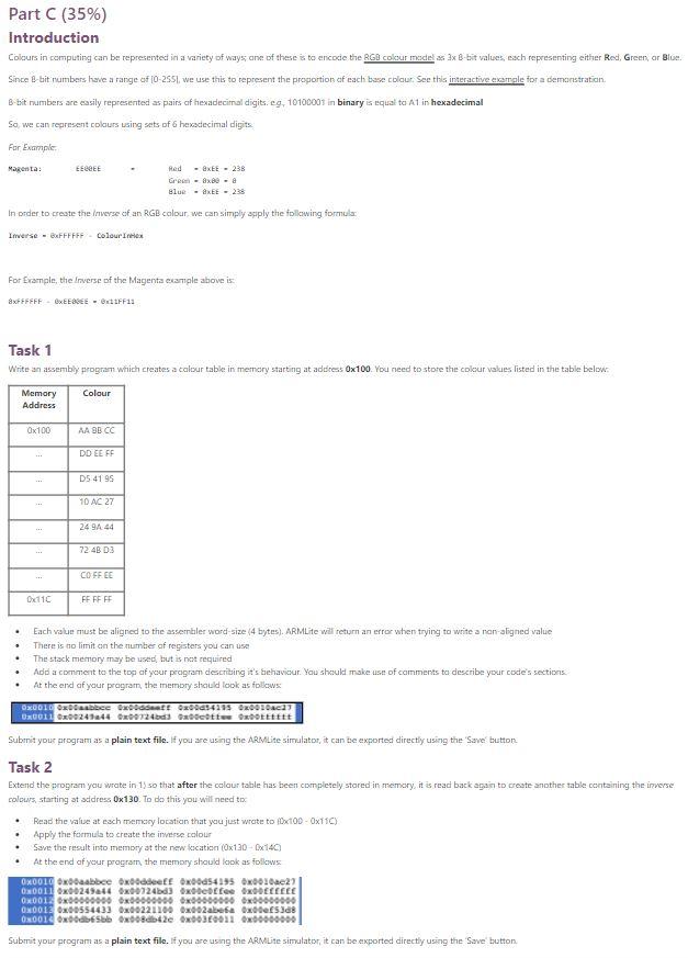 Part C (35%) Introduction Colours in computing can be | Chegg.com