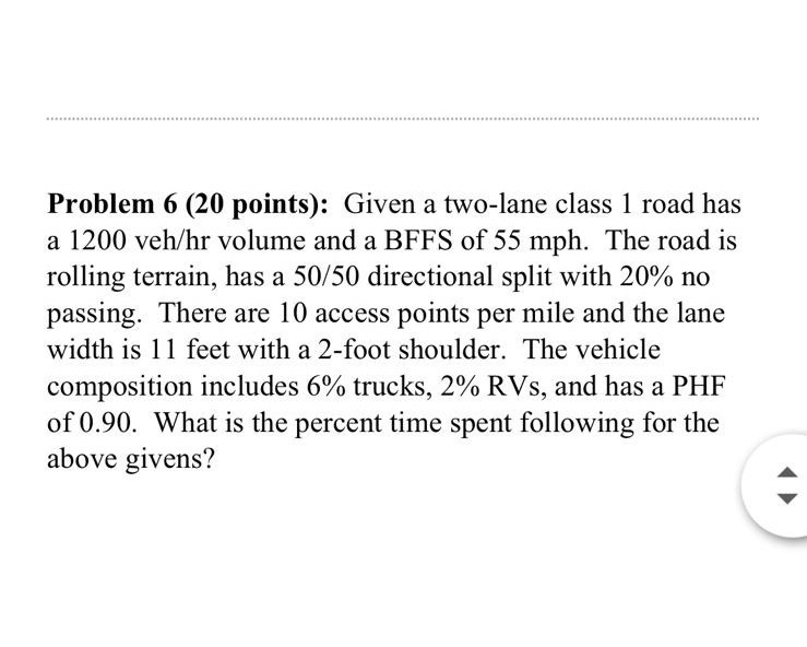 Solved Problem 6 (20 points): Given a two-lane class 1 road | Chegg.com