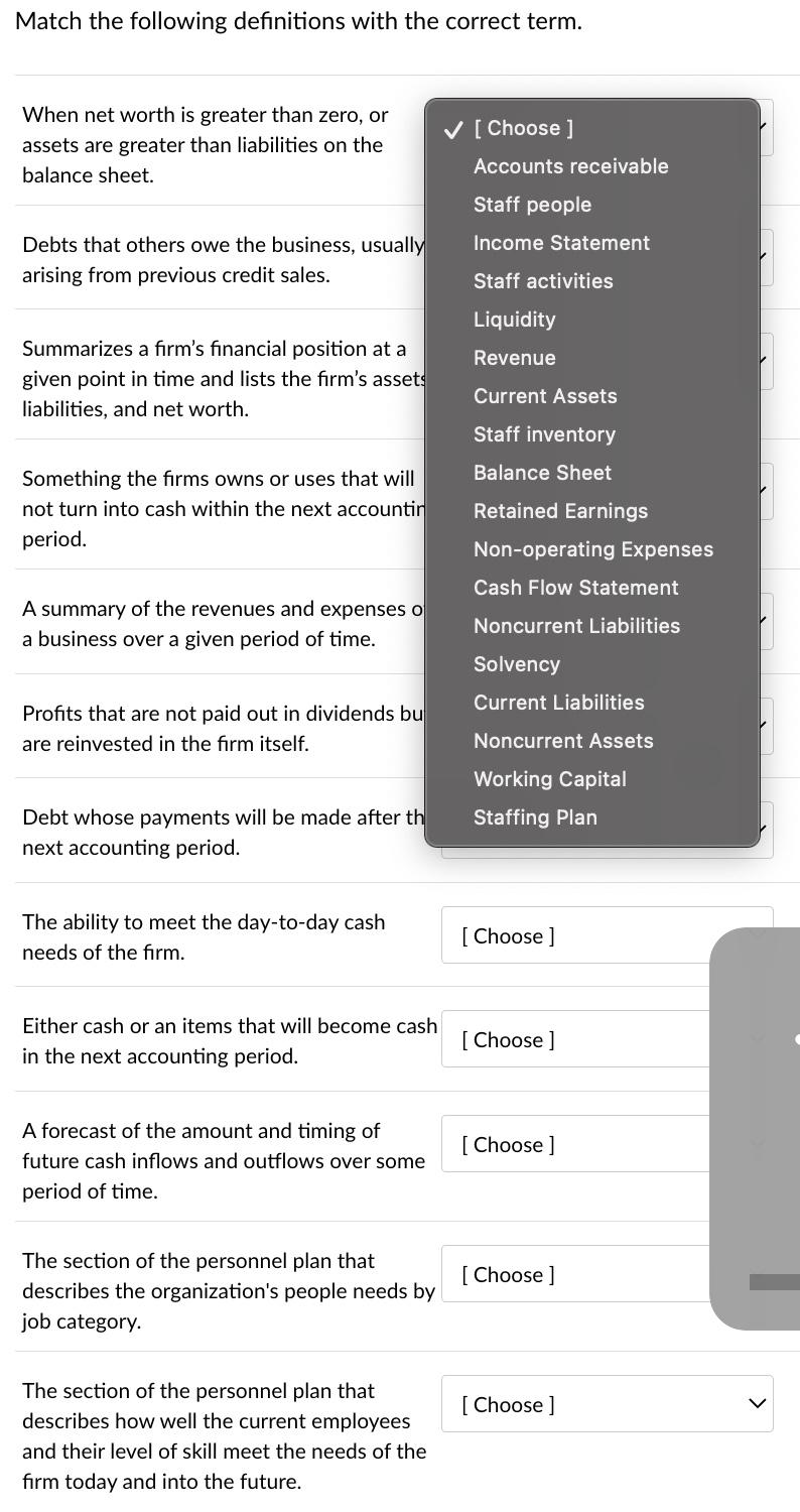 Solved Match the following definitions with the correct | Chegg.com