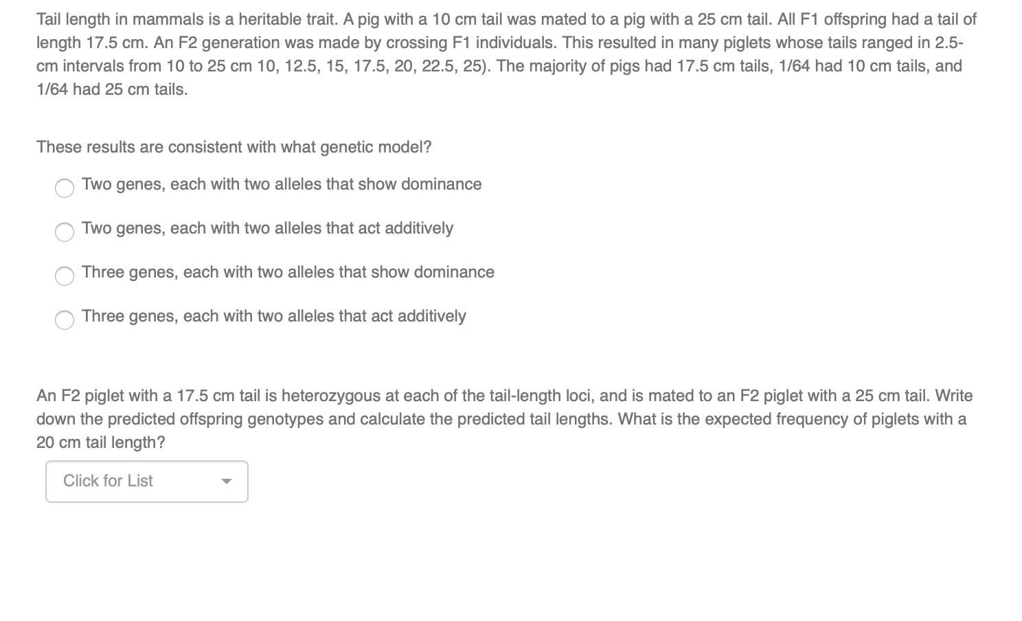 Solved Tail length in mammals is a heritable trait. A pig | Chegg.com