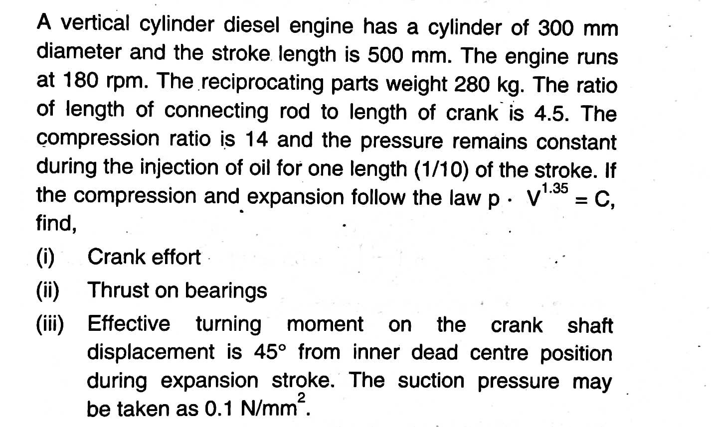 Solved A vertical cylinder diesel engine has a cylinder of | Chegg.com
