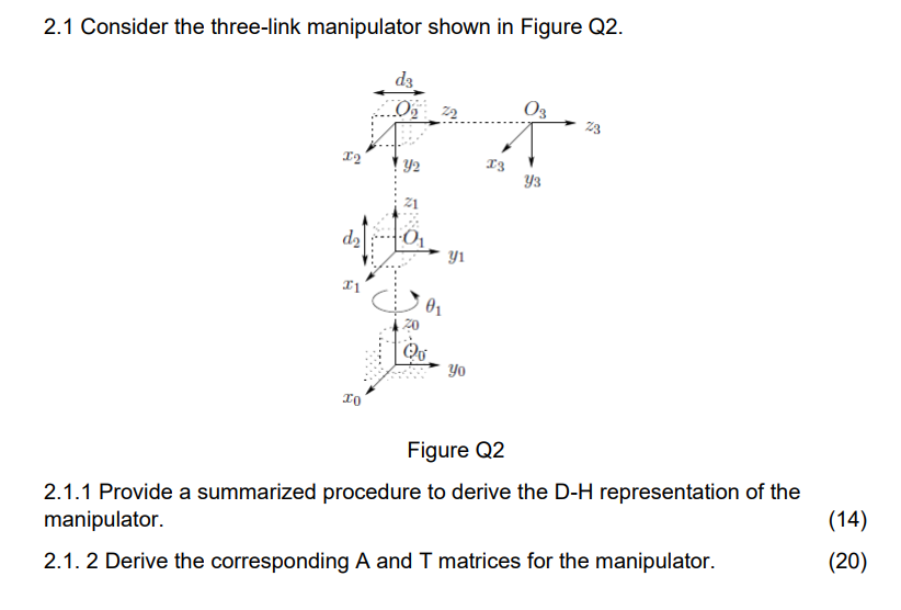 2.1 Consider the three-link manipulator shown in | Chegg.com