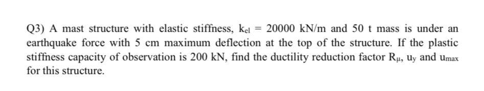 Solved (3) A mast structure with elastic stiffness, kel = | Chegg.com