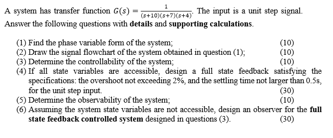 Solved A system has transfer function | Chegg.com