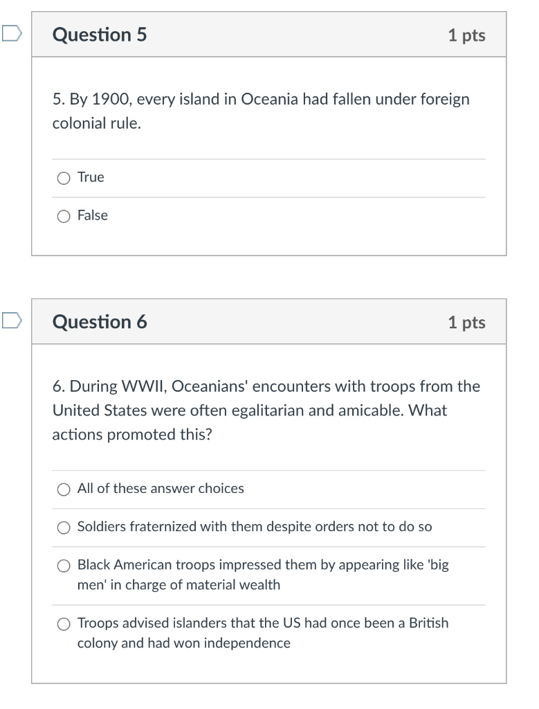 Solved Question 5 1 pts 5. By 1900, every island in Oceania | Chegg.com