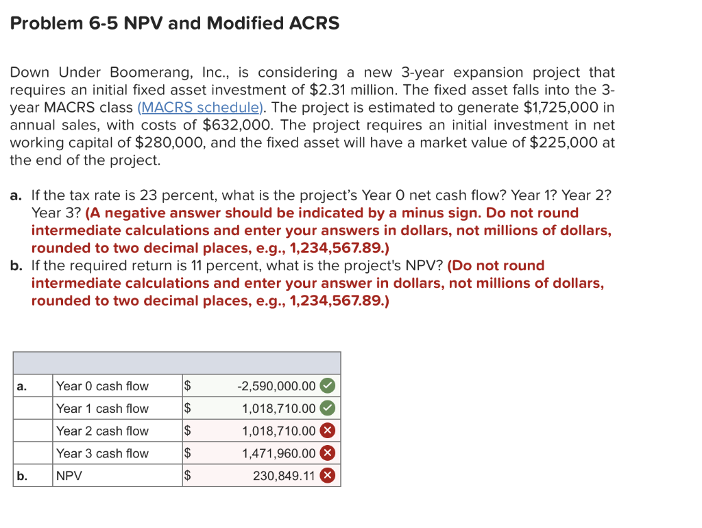 Solved Problem 6-5 NPV and Modified ACRS Down Under | Chegg.com