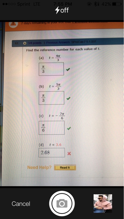 Solved off Find the reference number for each value of t. 4? | Chegg.com