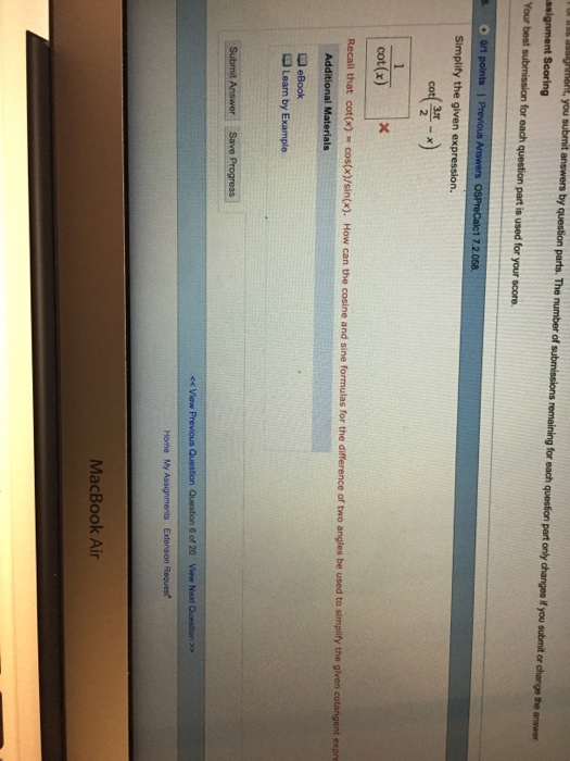 Solved Simplify the given expression. cot(3 pi/2 - x) | Chegg.com