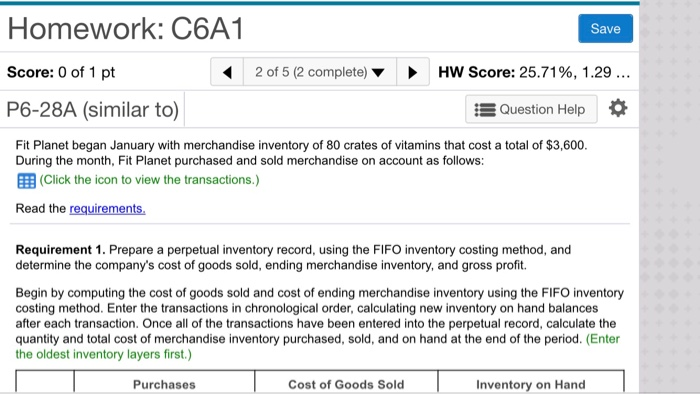 Solved Homework: C6A1 Score: 0 of 1 pt P6-28A (similar to) | Chegg.com