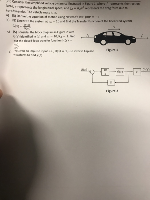 Solved 25) Consider the simplified vehicle dynamics | Chegg.com