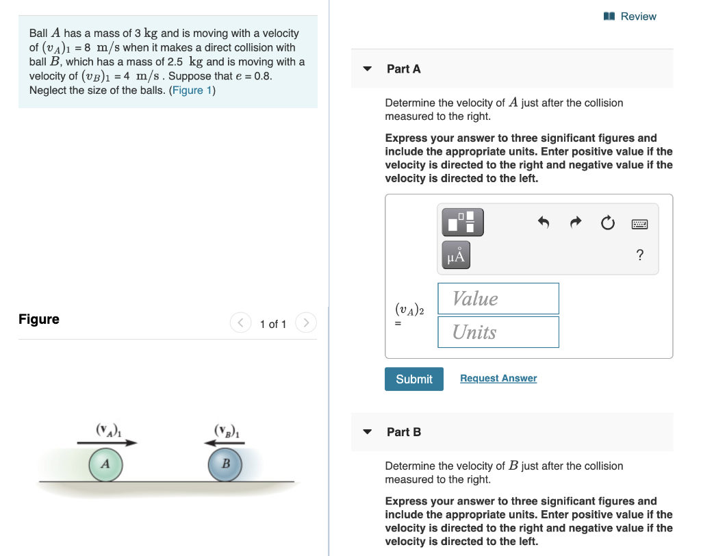 Solved Review Ball A has a mass of 3 kg and is moving with a | Chegg.com