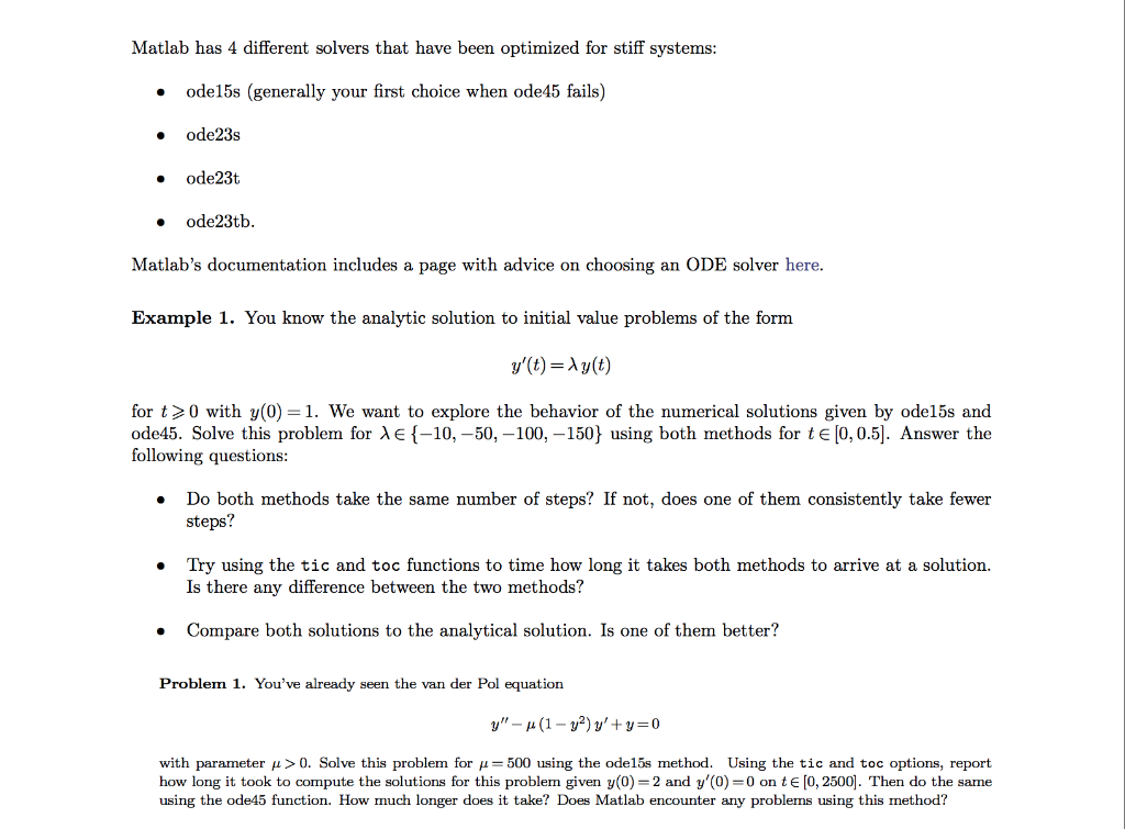 Matlab has 4 different solvers that have been | Chegg.com