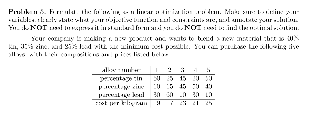 Solved Problem 5. Formulate the following as a linear | Chegg.com