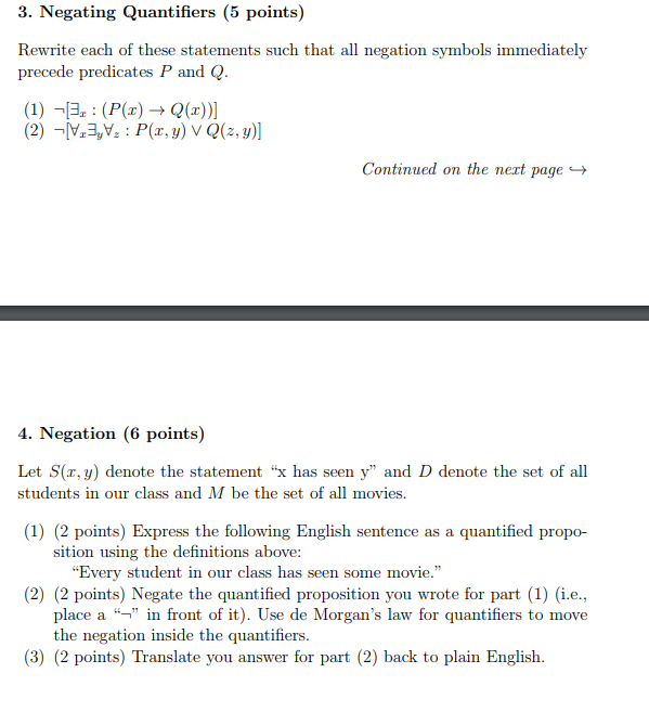 Solved 1 Predicates And Quantifiers 13 Points 1 45