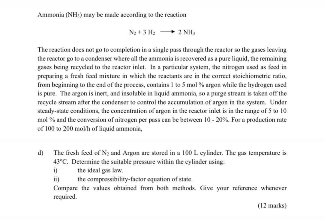 Ammonia (NH3) may be made according to the reaction | Chegg.com