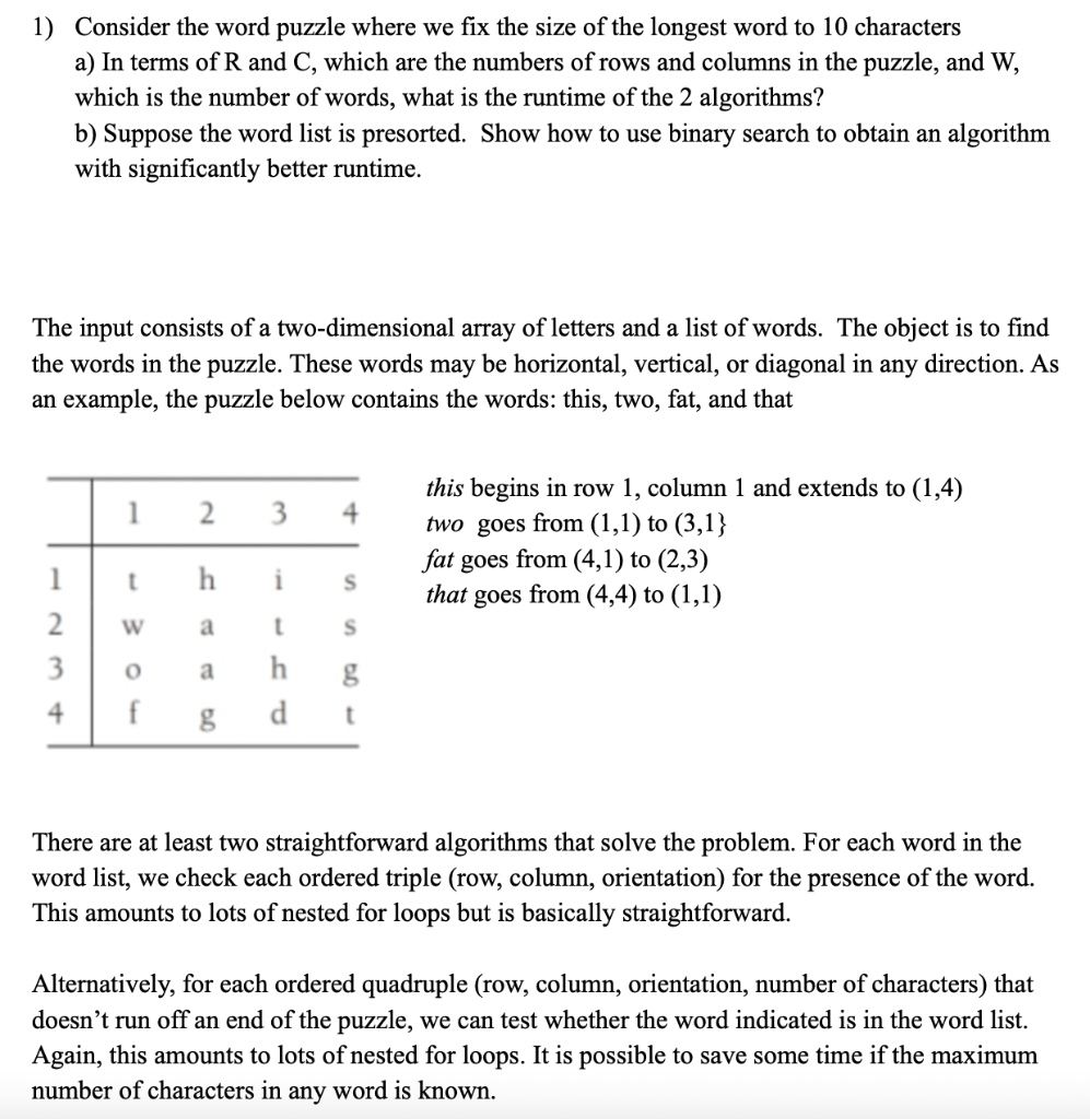 Solved 1) Consider the word puzzle where we fix the size of | Chegg.com