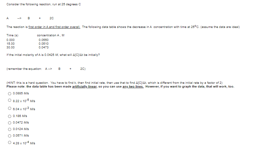 Solved Consider the following reaction, run at 25 degrees C | Chegg.com