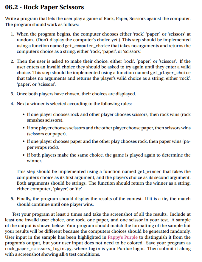 Solved O6.2 - Rock Paper Scissors Write a program that lets | Chegg.com