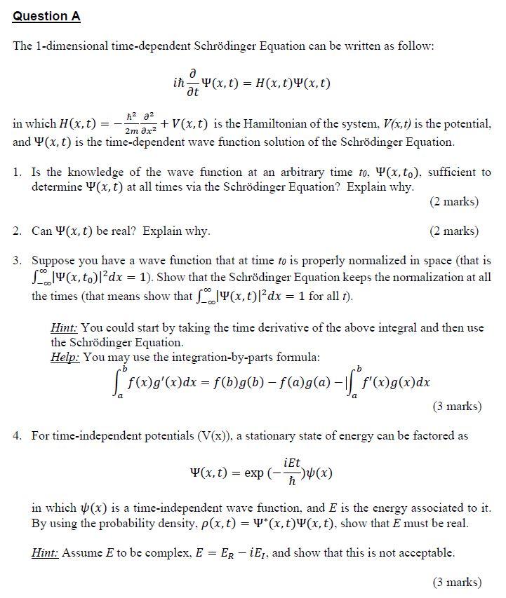Solved Question A The 1-dimensional time-dependent | Chegg.com