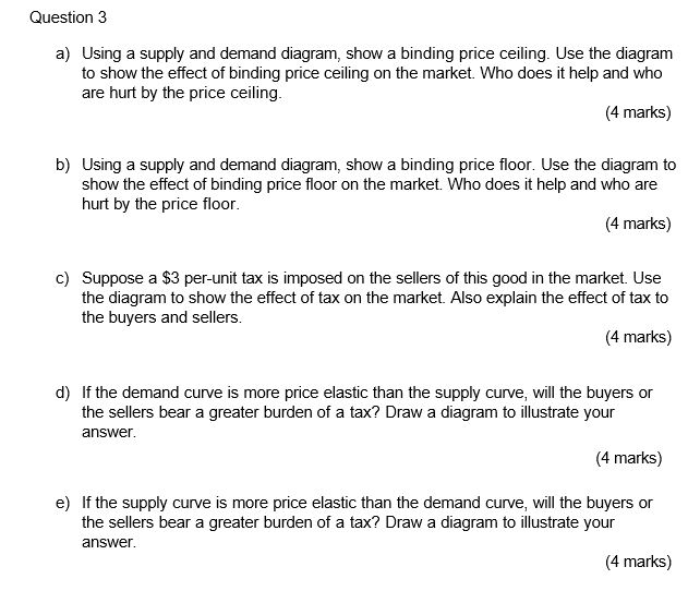 Solved Question 3 a) Using a supply and demand diagram, show | Chegg.com