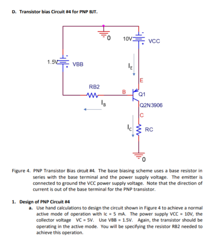 Solved D. Transistor bias Circuit #4 for PNP BJT. ovvc VCC | Chegg.com