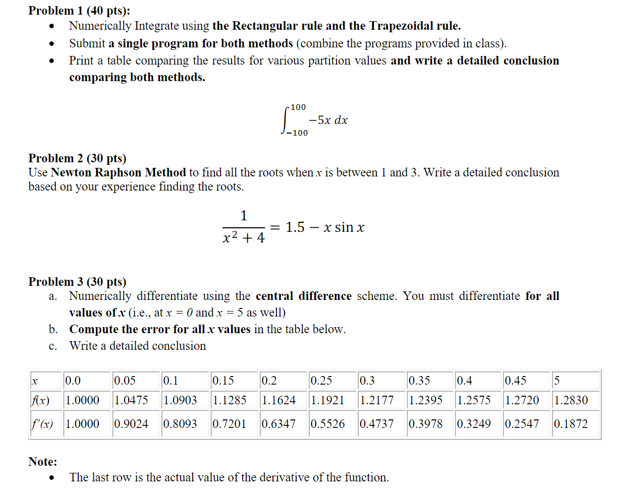 Solved . Problem 1 (40 pts): Numerically Integrate using the | Chegg.com