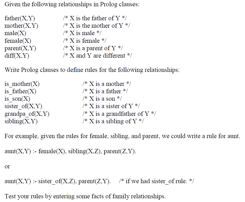 Given the following relationships in Prolog clauses | Chegg.com