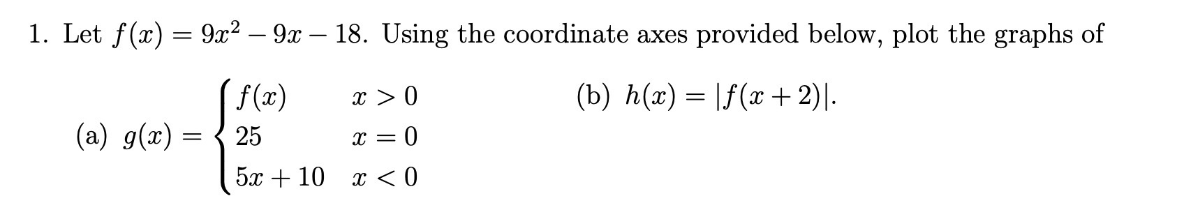 Solved Let f(x)=9x2-9x-18. ﻿Using the coordinate axes | Chegg.com