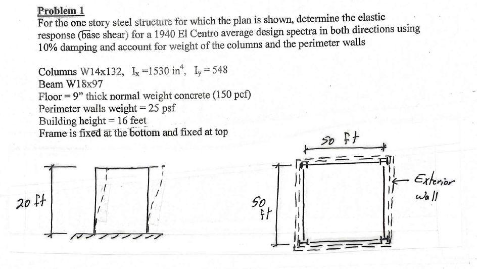Problem 1 For the one story steel structure for which | Chegg.com