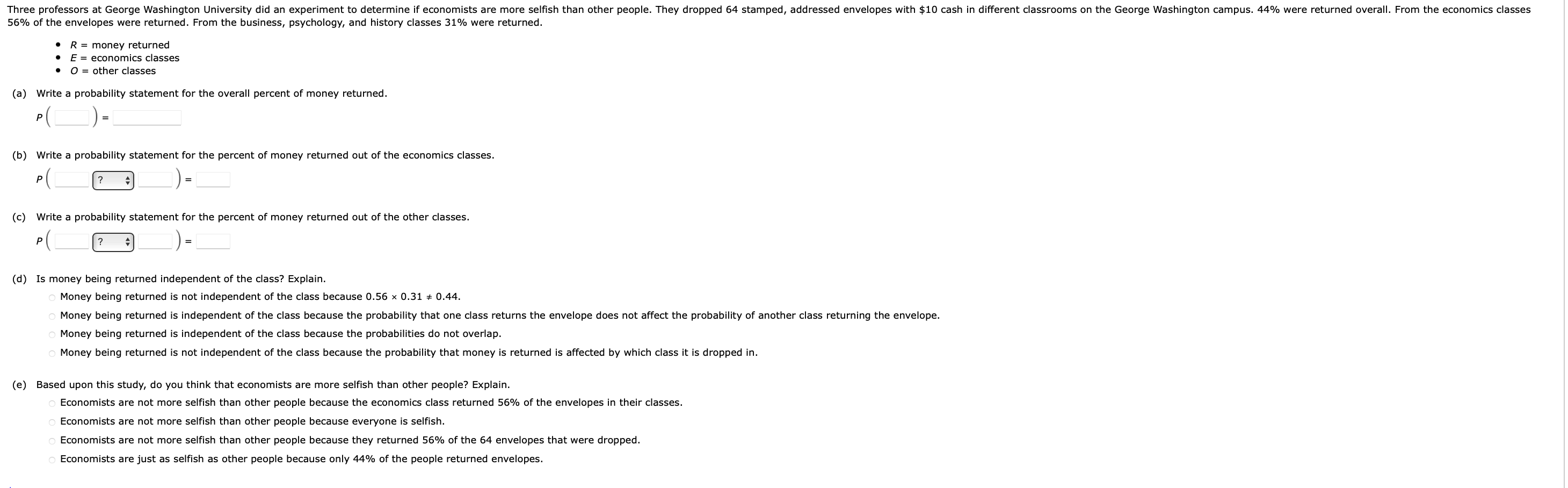 Solved 56% of the envelopes were returned. From the | Chegg.com