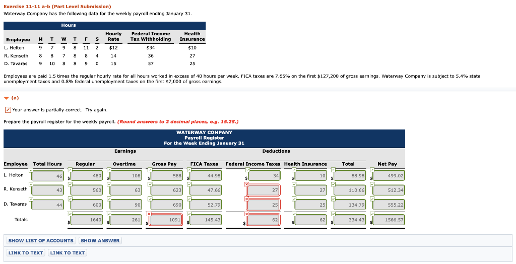 Solved Exercise 11-11 a-b (Part Level Submission) Waterway | Chegg.com