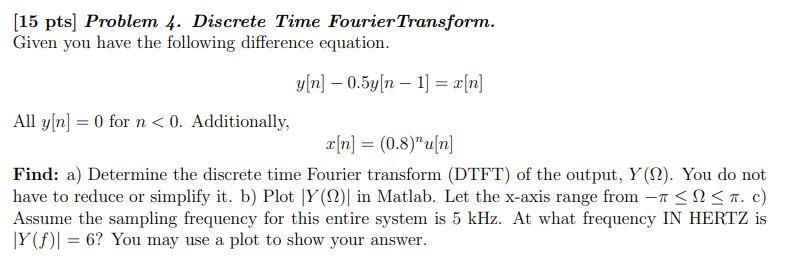 Solved (15 pts) Problem 4. Discrete Time Fourier Transform. | Chegg.com