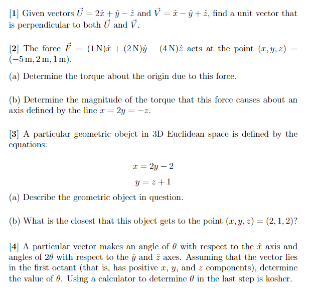Solved [1] Given vectors U=2x^+y^−z^ and V=x^−y^+z^, find a | Chegg.com