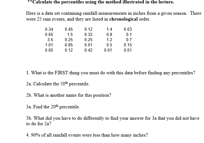 Solved *Calculate the percentiles using the method | Chegg.com