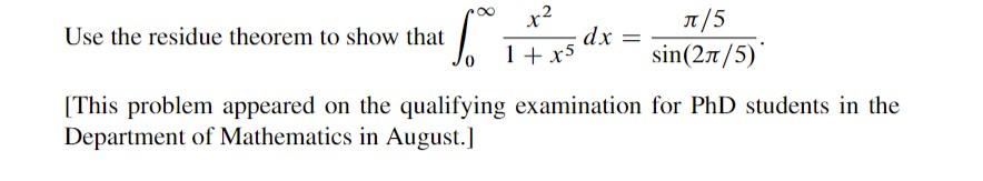 Solved Use the residue theorem to show that | Chegg.com