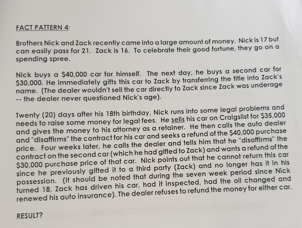 Solved FOR EACH OF THE FOLLOWING FACT PATTERNS, ANALYZE AND | Chegg.com
