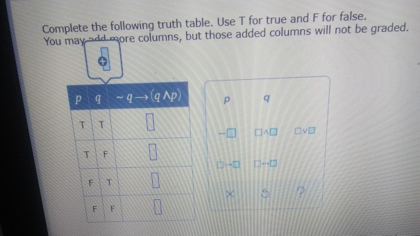 Solved Complete the following truth table. Use T for true | Chegg.com
