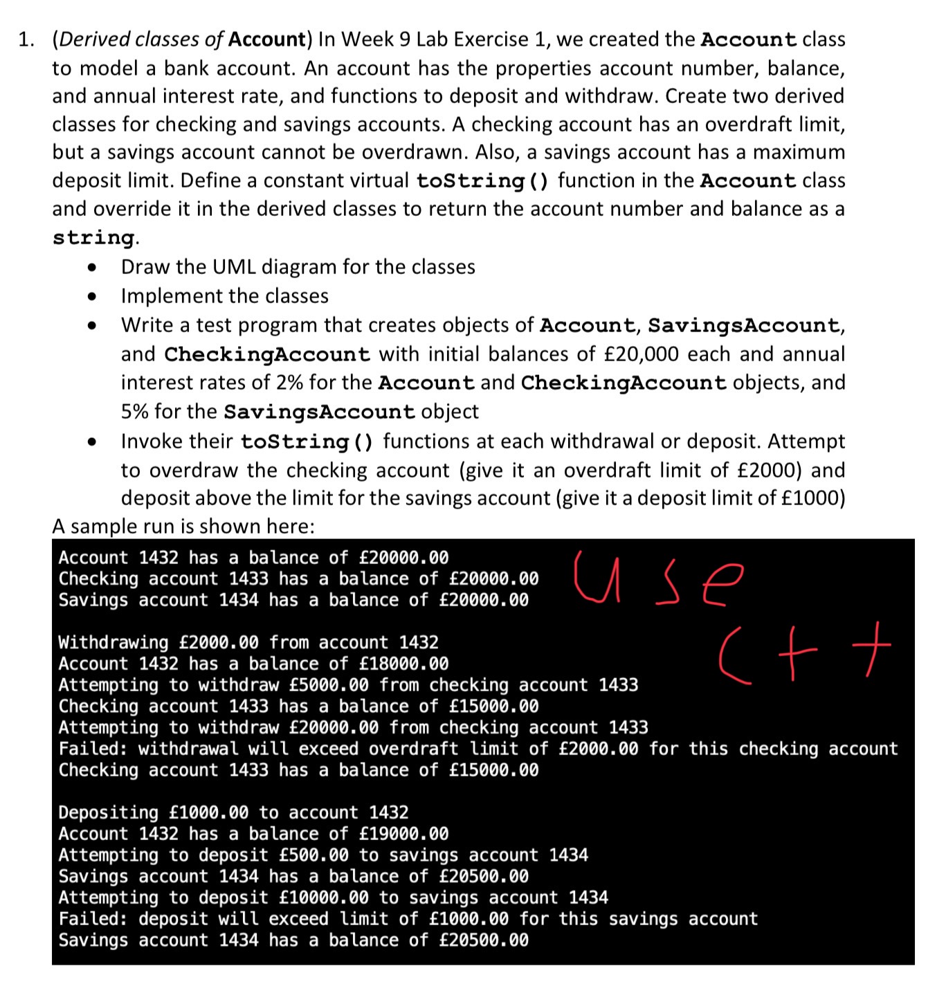 Solved 1 Derived Classes Of Account In Week 9 Lab 