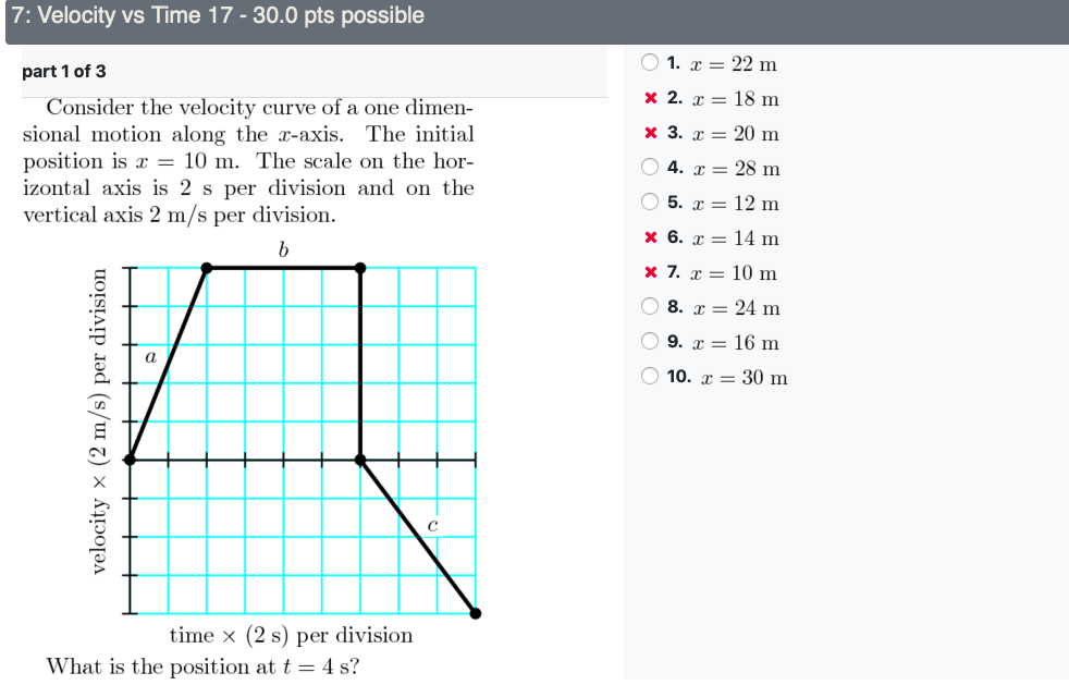 Solved 7: Velocity vs Time 17 - 30.0 pts possible 0 part 1 | Chegg.com