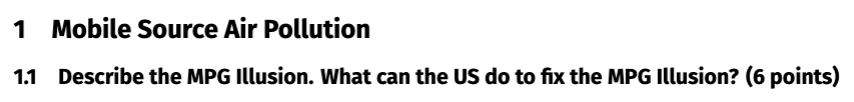 Solved 1 Mobile Source Air Pollution 1.1 Describe the MPG | Chegg.com