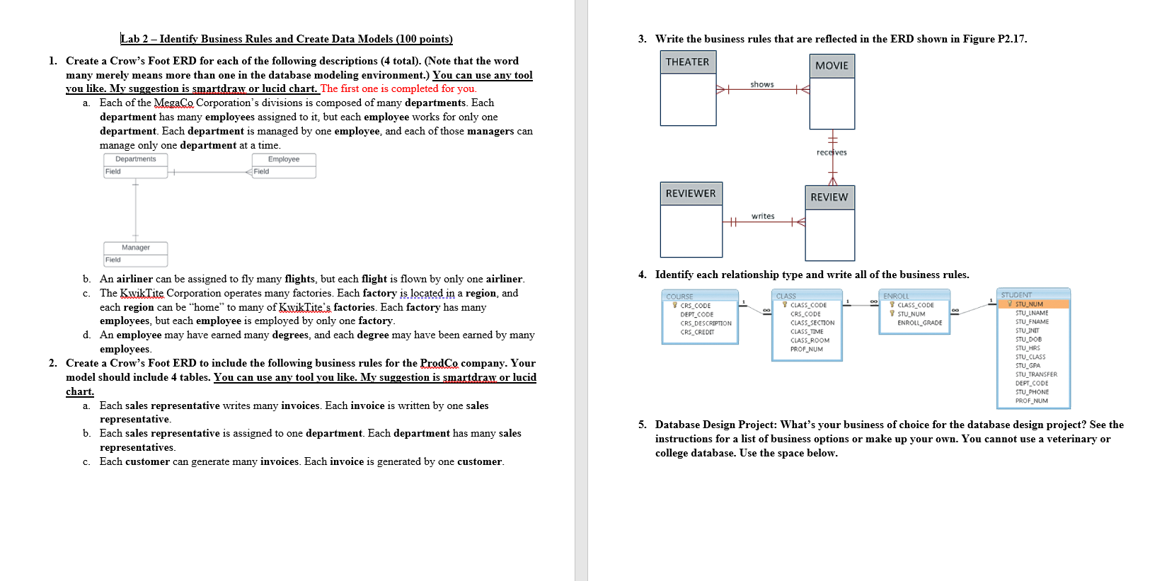 Solved Lab 2 Identify Business Rules And Create Data 